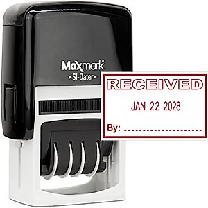MaxMark Office Date Stamp with Received Self Inking Date Stamp - RED Ink