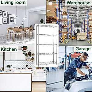 5-Tier Large Metal Coated Garage Industrial Shelf,Heavy Duty Wire Storage Kitchen Shelving Unit,Height Adjustable Sturdy Steel Shelf Wire Rack Organizer,Utility Commercial Grade Shelves Pantry Chrome