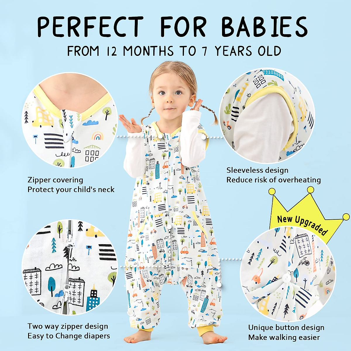 WONDAY Toddler Sleep Sack, Sleep Sack 2t-3t, Sleep Sack Baby Wearable Blanket, Sleeping Bag Summer Toddler Baby Sleep Sacks with Feet, Sleeveless Soft Toddler Sleeping Sack