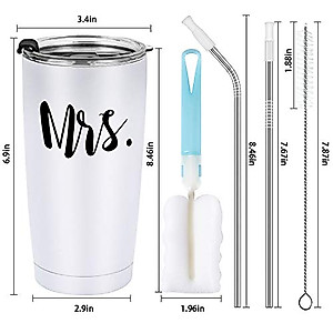 Mr and Mrs Tumbler Set of 2 Stainless Steel Travel Tumbler Ideas for Newlyweds Couples Wife Bride To Be Newly Engaged Bridal Shower, Insulated Travel Tumbler for Wedding Engagement(20 oz, Black&White)