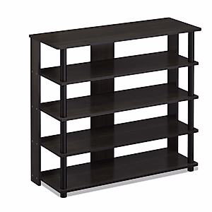 Furinno Turn-N-Tube 5 Tier Wide Shoe Rack, Espresso/Black 32 Inch