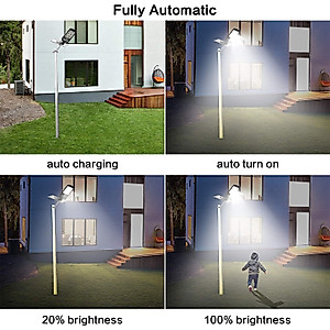 TENKOO 300W Solar Flood Street Light Outdoor, Motion Sensor Dusk to Dawn IP66 Waterproof Commercial Led Security Lights for Parking Lot Stadium Garden Pathway Garage (Bright White)