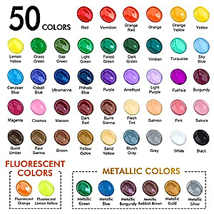 Shuttle Art Acrylic Paint, 50 Colors Acrylic Paint Set, 2oz/60ml Bottles, Rich Pigmented, Water Proof, Premium Acrylic Paints for Artists, Beginners and Kids on Canvas Rocks Wood Ceramic Fabric