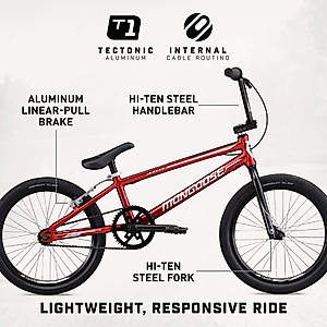 Mongoose Title Pro XXL BMX Race Bike with 20-Inch Wheels in Red for Beginner or Returning Riders, Featuring Lightweight Tectonic T1 Aluminum Frame and Internal Cable Routing