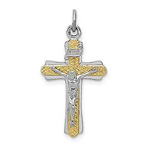 Diamond2Deal 925 Sterling Silver Rhodium-plated Gold-tone INRI Religious Crucifix Cross Pendant for Women (L- 29 mm W- 15 mm)