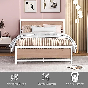 Full Size Platform Bed Frame with Solid Wooden Headboard & Footboard, Metal Slats Support, Ample Under Bed Storage for Bedroom Apartment Boy Girl, No Box Spring Needed/Easy Assembly/No Noise, White