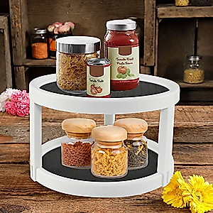 HOME-X Two-Tier Lazy Susan, Nonskid Turntable, Rotating Organizer for Pantry, Kitchen Counter, or Table, 9 ¾" D x 6" H, White