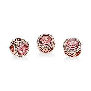 Pink Radient Crystal Rose Gold Plated 925 Sterling Sliver Crystal Pave Charm