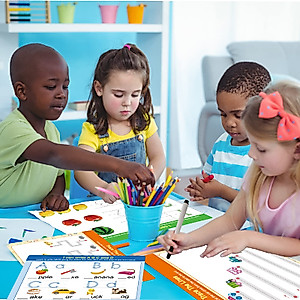 Preschool Learning Activities Educational Games, Busy Book-Learn Alphabet Number Line Tracing Drawing with 16 Activity Mats 4 Markers Montessori Toys For Toddlers Homeschool Supply Ideal Gift For Kids