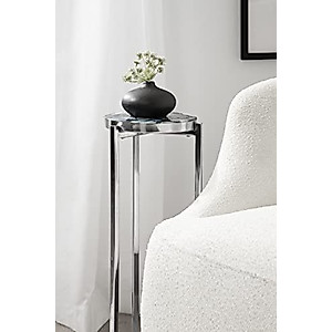 Kate and Laurel Aguilar Modern Round Drink Table, 8 x 8 x 23, Blue and Silver, Small Accent Table for Use as Plant Pedestal Stand with Agate Stone Tabletop