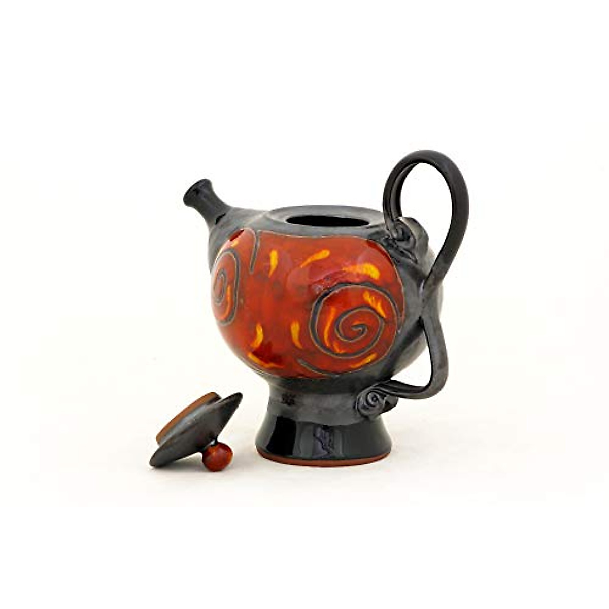 Handmade Pottery Teapot, Kitchen Decor, Art Ceramic Decor, Stoneware Kettle, Red and Black Teapot