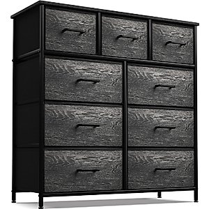 Sorbus Dresser with 9 Faux Wood Drawers - Storage Unit Organizer Chest for Clothes - Bedroom, Hallway, Living Room, Closet, & Dorm Furniture - Steel Frame, Wood Top, & Easy Pull Fabric Bins