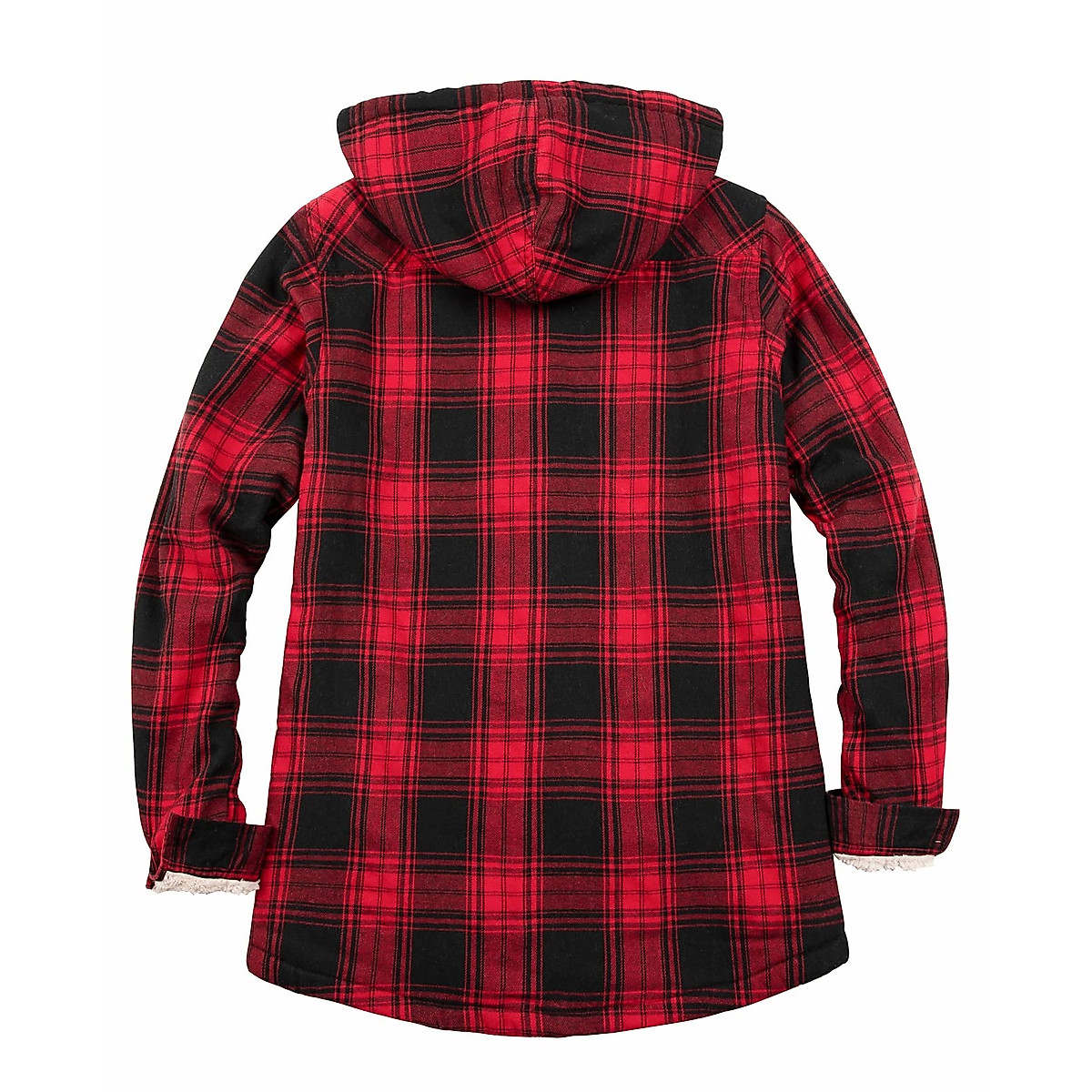 ThCreasa Flannel Shirt Jacket Women with Hood, Buffalo Plaid Sherpa Fleece Lined Button Up Hooded Flannel Jacket Women Red M