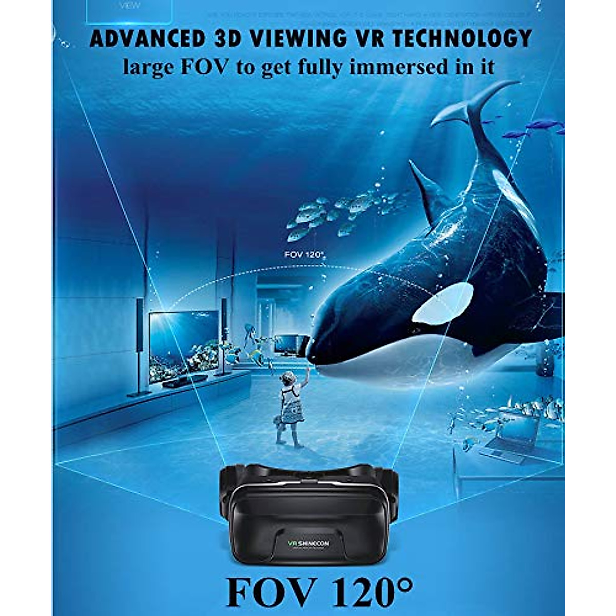 VR Headset/Goggles, Virtual Reality Glasses w/ 3D HiFi Headphones for 3D Movie Video Game Compatible for iOS iPhone 13 12 11 Pro Max X S R 8 7 6 S Plus, Android Samsung Galaxy S20 S10 S9 S8 Edge