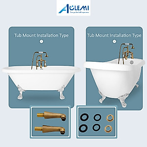 Aolemi Clawfoot Tub Faucet with Handheld Spray and Bathtub Spout Double Lever Handle Bathroom Mixer Tap Victoria Vintage Telephone Shape Shower Set Deck Mount Antique Brass