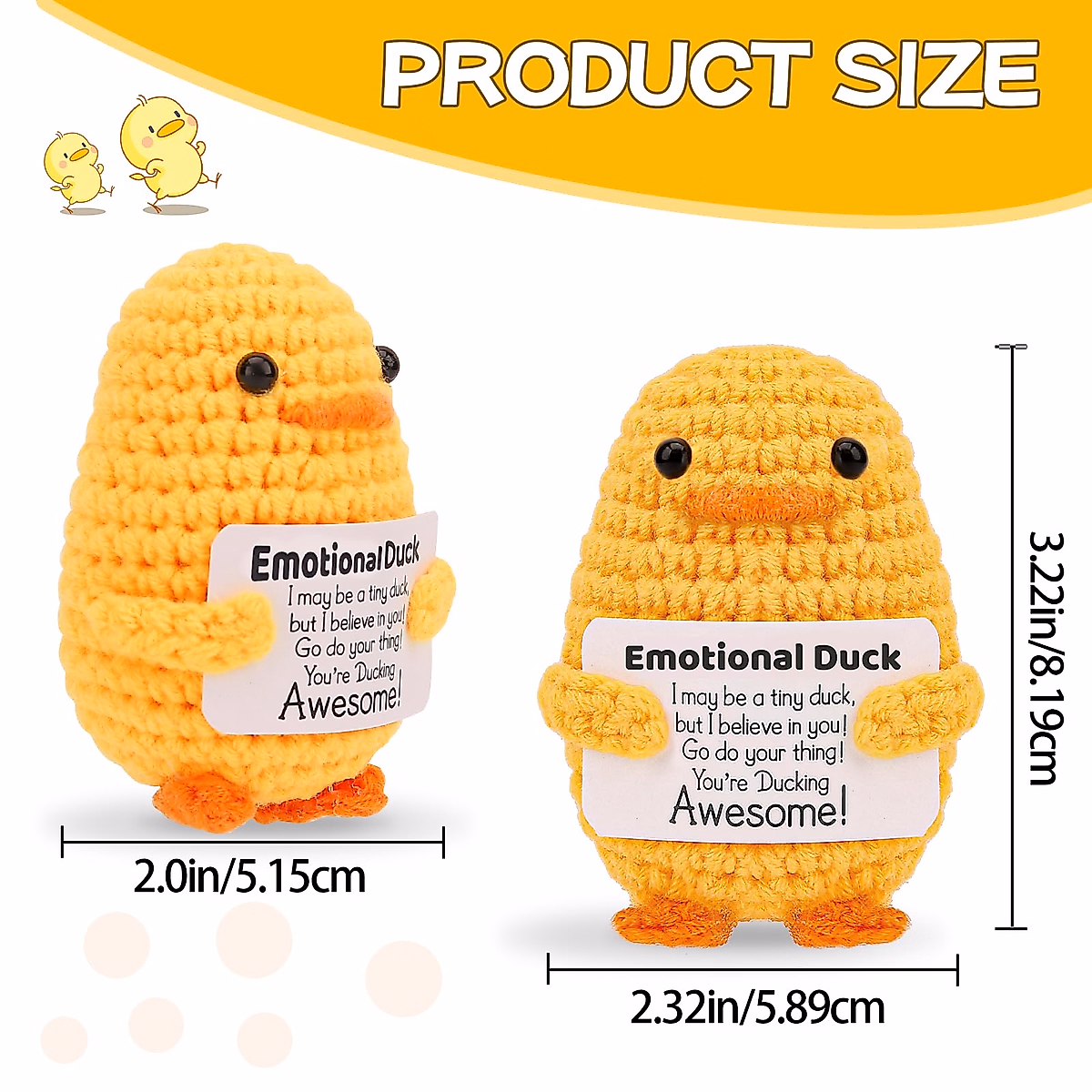 Hoedia Handmade Emotional Pickle Gift, Cucumber Crochet Doll Inspirational Gifts with Cards, Cute Knitted Funny Support Pickle Potato Friend Birthday (Emotional Duck)