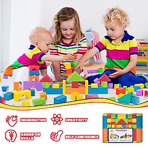 UNIH Building Blocks for Toddlers 1-3, Foam Blocks Toys Soft Blocks Toys Set for 1 2 3 4 Year Old Boy Girls (46PCS)