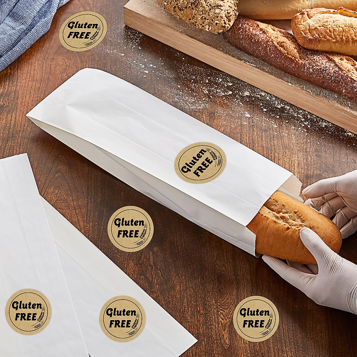 1 inch Gluten Free Brown Kraft Stickers Gluten Food Rotating Label Stickers for Gluten Free Food Retail Package 500pcs