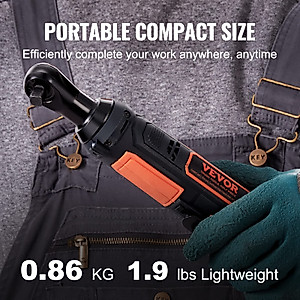 VEVOR 3/8" Cordless Electric Ratchet Wrench Set, 33 Ft-lbs 12V Power Ratchet Tool Kit with 45-Min Fast Charge, 2-Pack 2.0Ah Battery, Built-in LED Light, Variable Speed Trigger, 10 Sockets