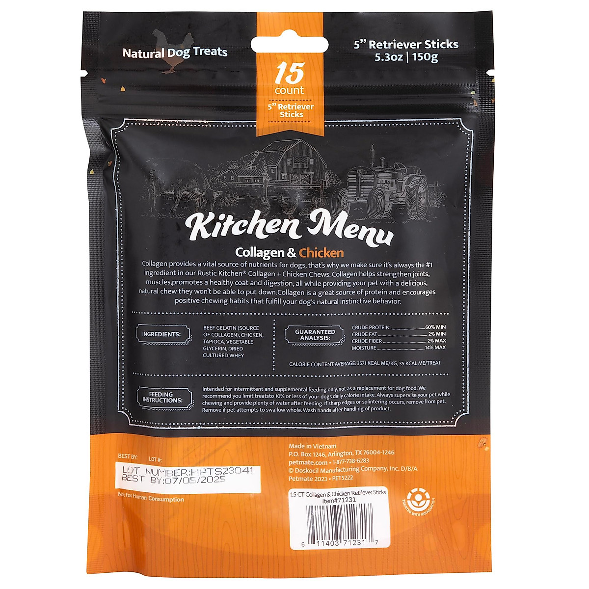 Wild Eats Collagen Chews for Dogs, Real Chicken, Dog Chews Long Lasting, Rawhide Free -15 Pack Collagen Sticks for Large, Medium, and Small Dogs