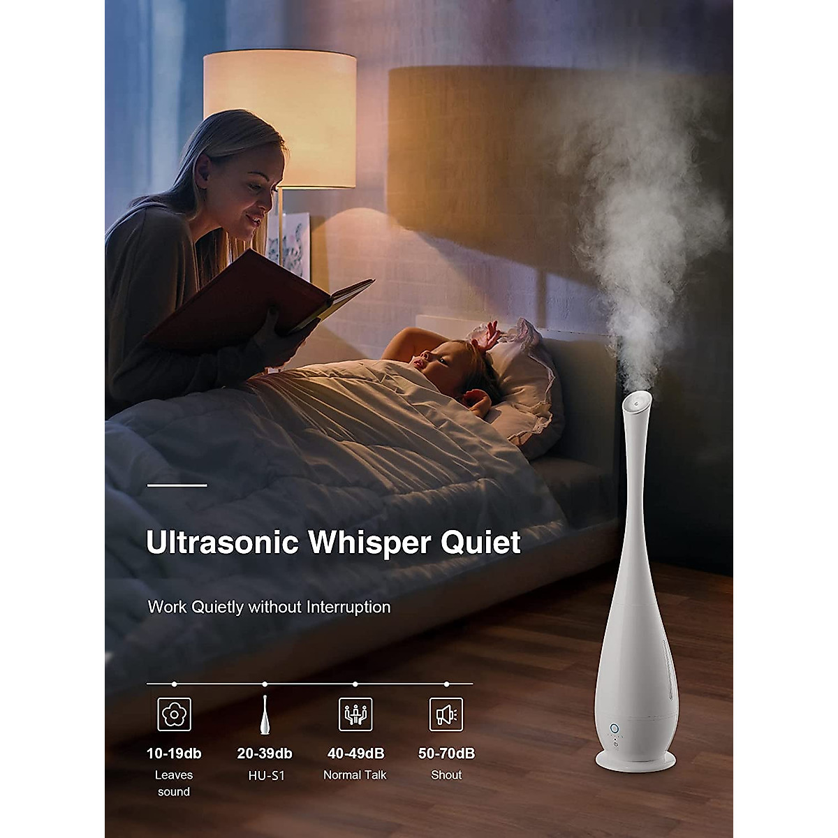 Humidifier, 5L Floor Humidifiers for Large Room with Remote Control, Cool Mist Humidifiers with Oil Diffuser Tray, Smart Humidity Last up to 50 Hours