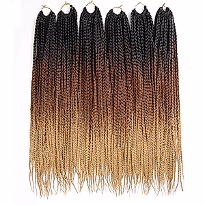 Ombre Box Braids Crochet Hair Medium box braid Pre-Looped 22Strands Three Tones Heat Resistant Fiber Hair (24 Inch,Black-DarkBrown-Light Brown)