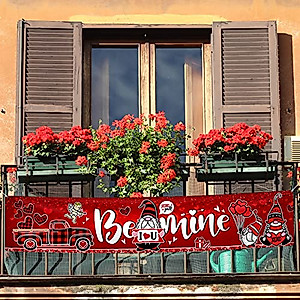 Happy Valentine Day Banner Decoration-Red Buffalo Gnome Yard Sign Banner,Be Mine Love Bling Banner for XOXO Valentine Decoration