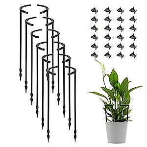 12 Pack Plant Support Plant Stakes with 24 Pcs Plant Clips, Half Round Plant Support Ring Plastic Plant Cage Holder Flower Pot Climbing Trellis for Small Plant Flower Vegetable,Indoor Plants