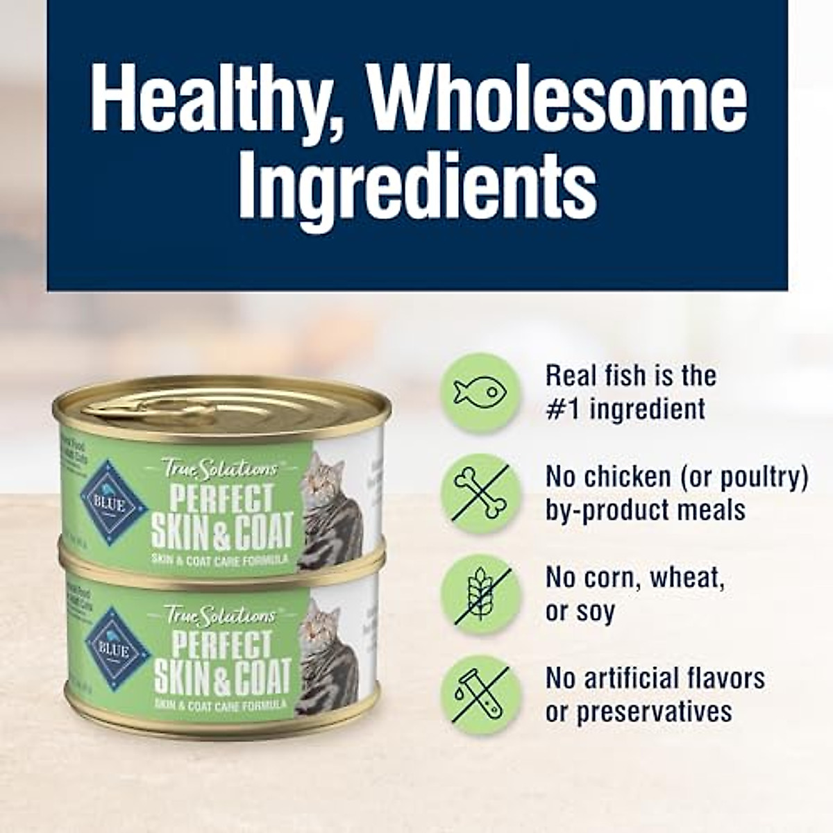 Blue Buffalo True Solutions Adult Wet Cat Food Multi-Pack, Perfect Skin & Coat, Made with Natural Ingredients, Whitefish, 3-oz. Cans (24 Count)