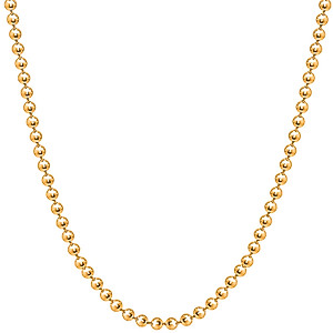 925 Sterling Silver Italian Solid Bead Ball Dog Tag Chain Necklace -18K Gold Plated Bead Ball Chain Necklace Comes with Gift Box for Women & Men -Made in Italy (18, 3.0mm)