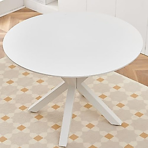 Modern Round Dining Table for 4, White Kitchen Tables MDF Top with X-Shaped Metal Legs, Small Space-Friendly Kitchen Table, Dining Room or Office, 42-Inch