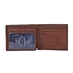 Tommy Hilfiger Men's Leather Passcase Wallet, Tan Huck, One Size