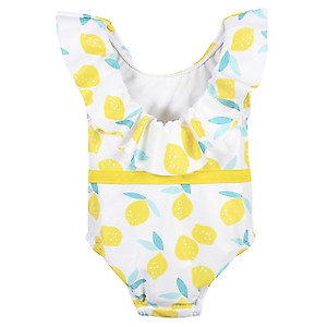 Gerber Girls' One-Piece Swimsuit, White Yellow Lemons, 12 Months