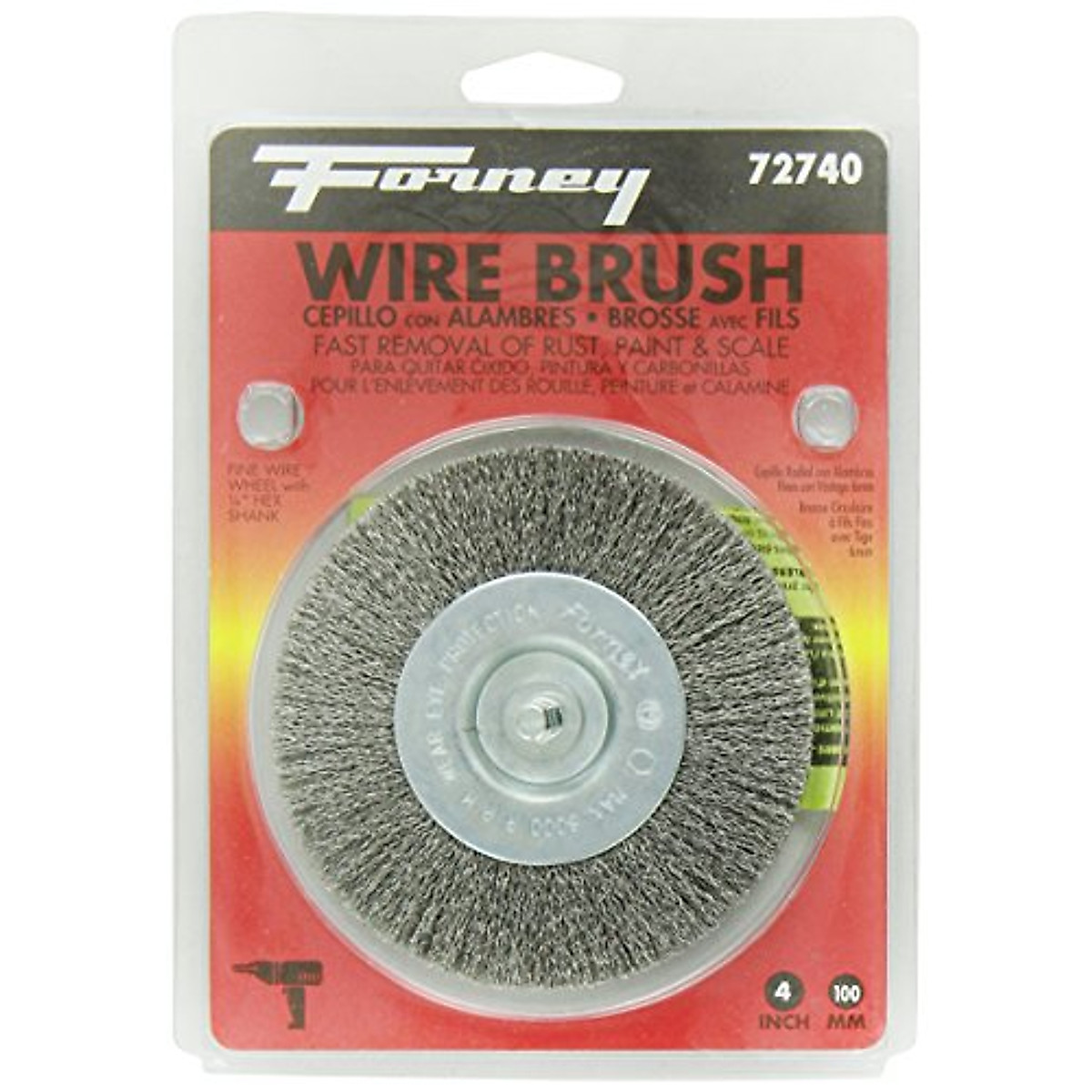 Forney 72740 Wire Wheel Brush, Fine Crimped with 1/4-Inch Hex Shank, 4-Inch-by-.008-Inch