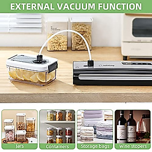 Vacuum Sealer Machine, Adiding Vacuum Food Sealer with Powerful Suction, Air Sealing Machine for Food Preservation, Dry & Moist Sealing Modes, Built-in Cutter and Vacuum Tube