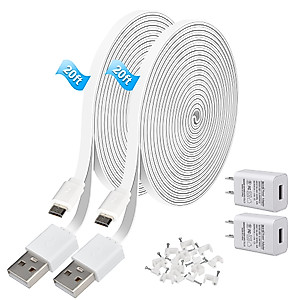 2Pack 20FT Power Extension Cable with Wall Adapter Compatible with Wyze Cam v3/v4/OG/v3 Pro, Wyze Cam Pan, Yi Camera,NestCam Indoor,SimpliSafe,USB Charging cable