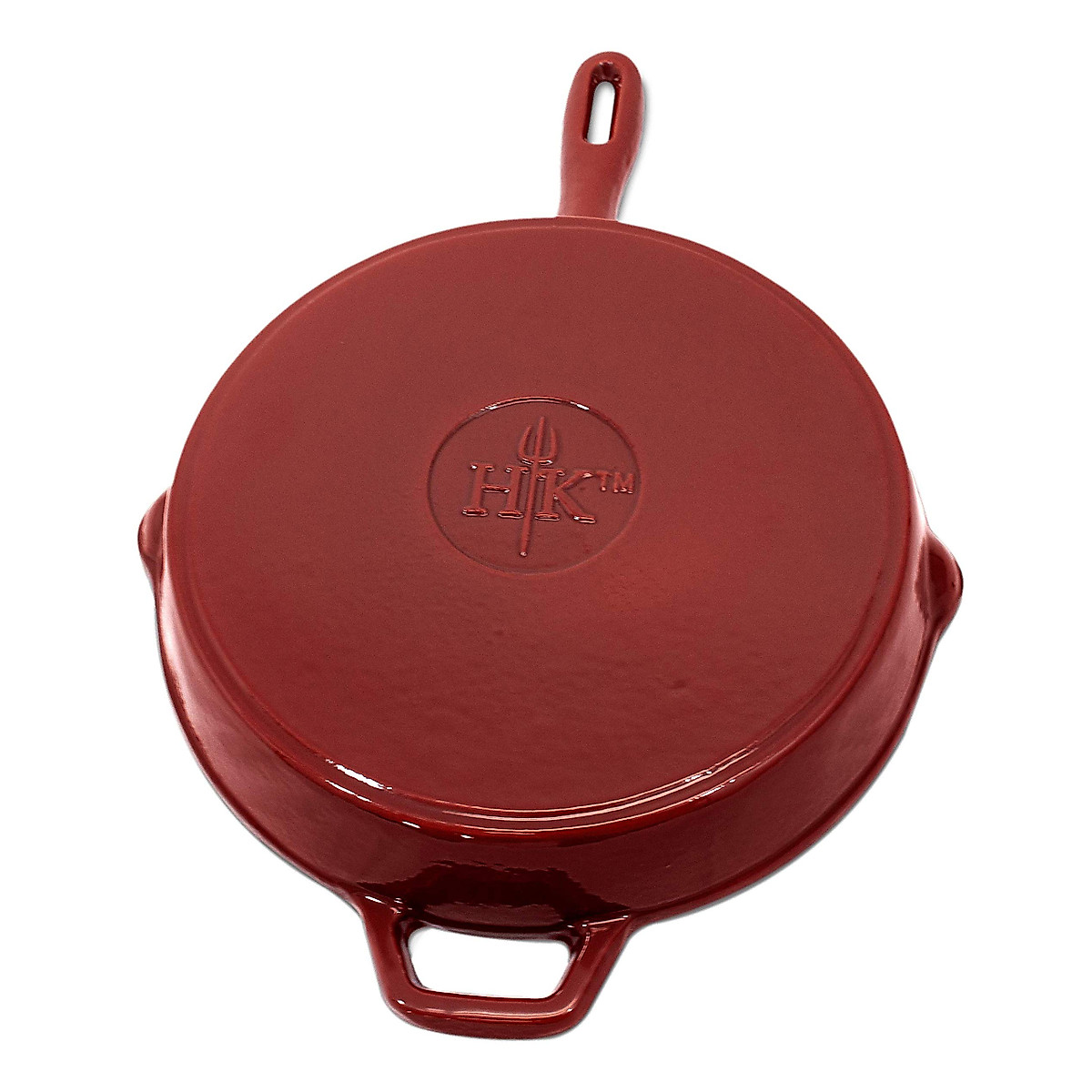 Hell's Kitchen Pre-seasoned Cast Iron Skillet – Oven Safe - Pour Spouts and Helper Handle, 10.5", Red