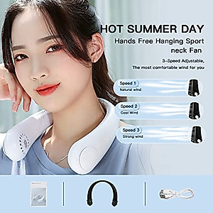 Personal fans 4000mAh remarkable goodz cool blades neck fan 360°Surround Wind blast personal fan USB rechargeable lazy fan head fan 62 air outlets Gifts Outdoor Sports construction worker Black