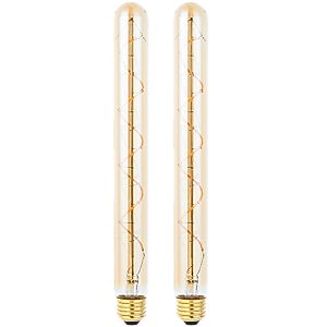 Beonllay T300/T10 Long Tubular Light Bulb,40 Watt Equivalent E26 Base Amber Vintage Edison Bulb 4W Dimmable Tubular Antique Style Decorative LED Filament Light Bulb, 2700K Warm White,11.8 Inch, 2 Pack