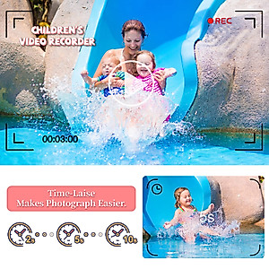 OZMI Kids Waterproof Selfie Camera for Girls, Christmas Birthday Gift for Girls 3 4 5 6 7 8 9 Years Old, Toddler Underwater Sports Camera HD Children Digital Camera 2 Inch Screen with 32GB Card, Pink