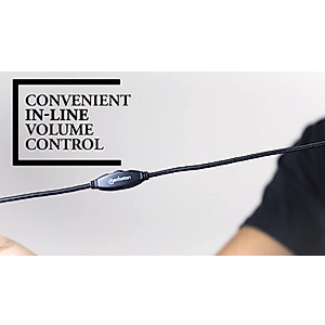 MANHATTAN Wired Headset with Microphone - with 8 ft Long Braided Stereo Cable, Single 3.5mm Plug Jack, Volume Control, Flexible Mic – for Computer, Laptop, PC, Phone – 3 Yr Mfg Warranty – 180825