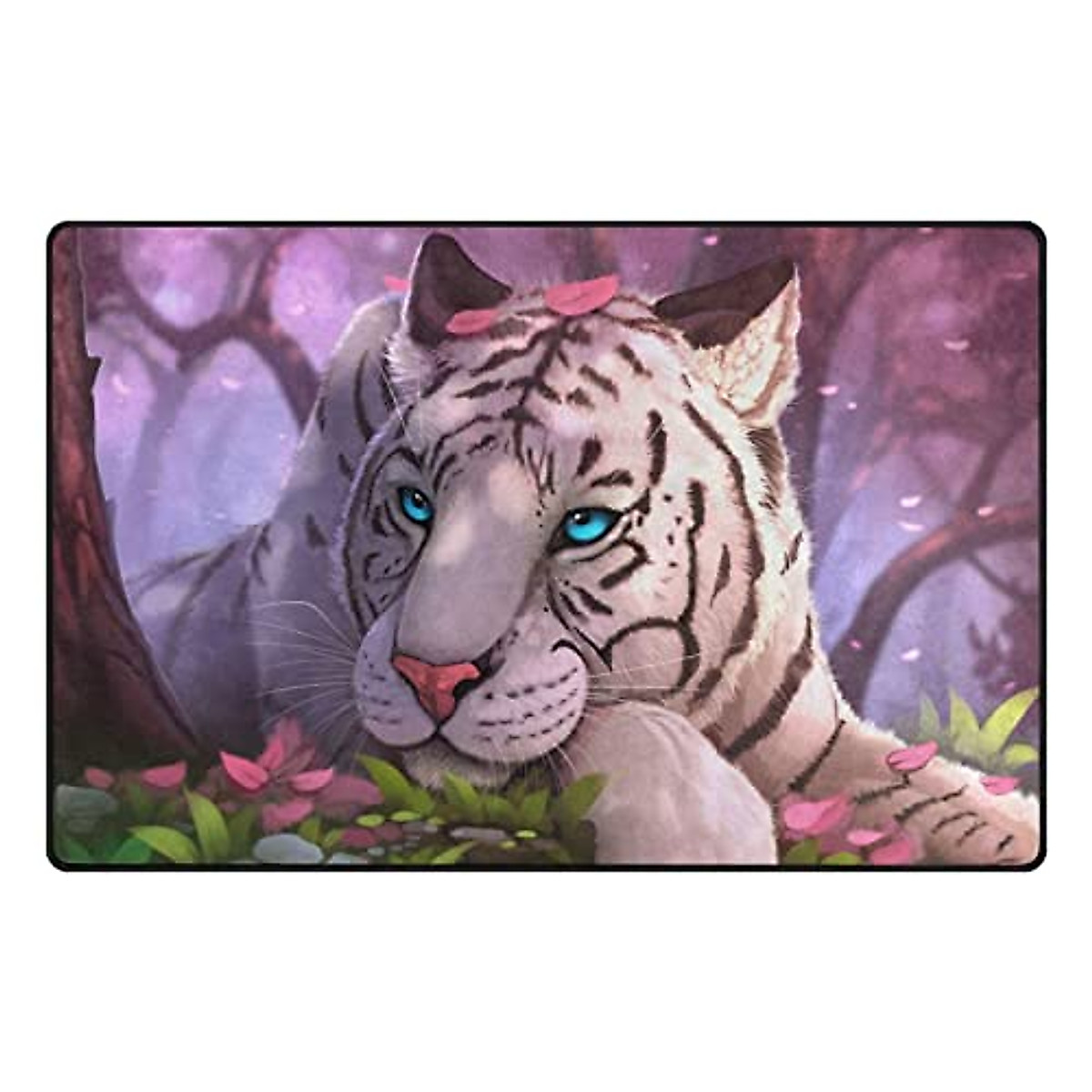 White Tiger Non Slip Area Rug for Living Dinning Room Bedroom Kitchen, Soft Washable Indoor/Outdoor Floor Carpet Rugs, Home Decorative, 31x20 inch