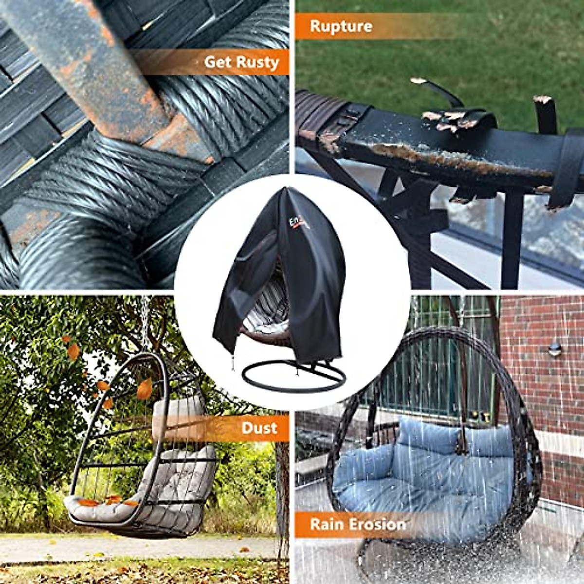 Enzeno Patio Egg Chair Cover with Waterproof Zipper （75x45inch）, Outdoor Furniture Hanging Swing Egg Chair Cover Waterproof Anti-dust with 210D Oxford Fabric, Fits Most Single Swing Egg Chair