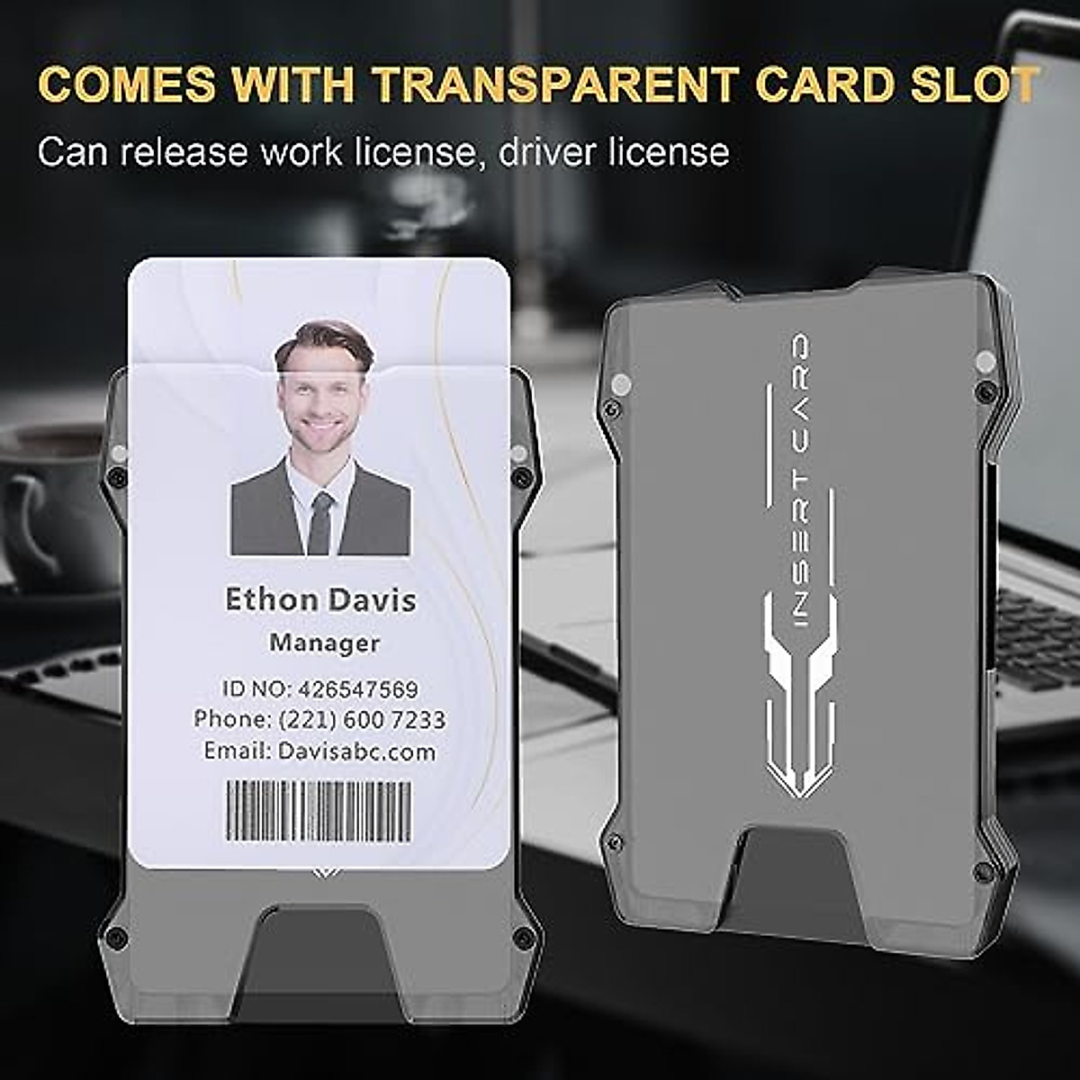 Poaivel Men's Minimalist Credit Card Holder, Metal Money Clip Wallet with Clear ID Badge Holder, Carbon Fiber Wallet, Ultra-Thin Tactical Wallet, Holds 16 Cards Plus Cash (Navy Blue)