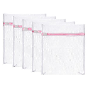 uxcell Mesh Laundry Bags, 5Pcs 11.8"x15.7" Mesh Wash Bag Travel Storage Organize Bags with Zipper for Delicate Clothing Laundry Stocking, Pink