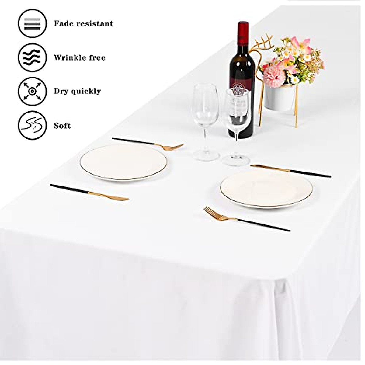 6 Pack Tablecloth 60 x102 inch Polyester Table Cloth for 6 Foot Rectangle Tables,Stain and Wrinkle Resistant Washable Fabric Table Covers Polyester White Table Clothes for Wedding,Party,Banquet