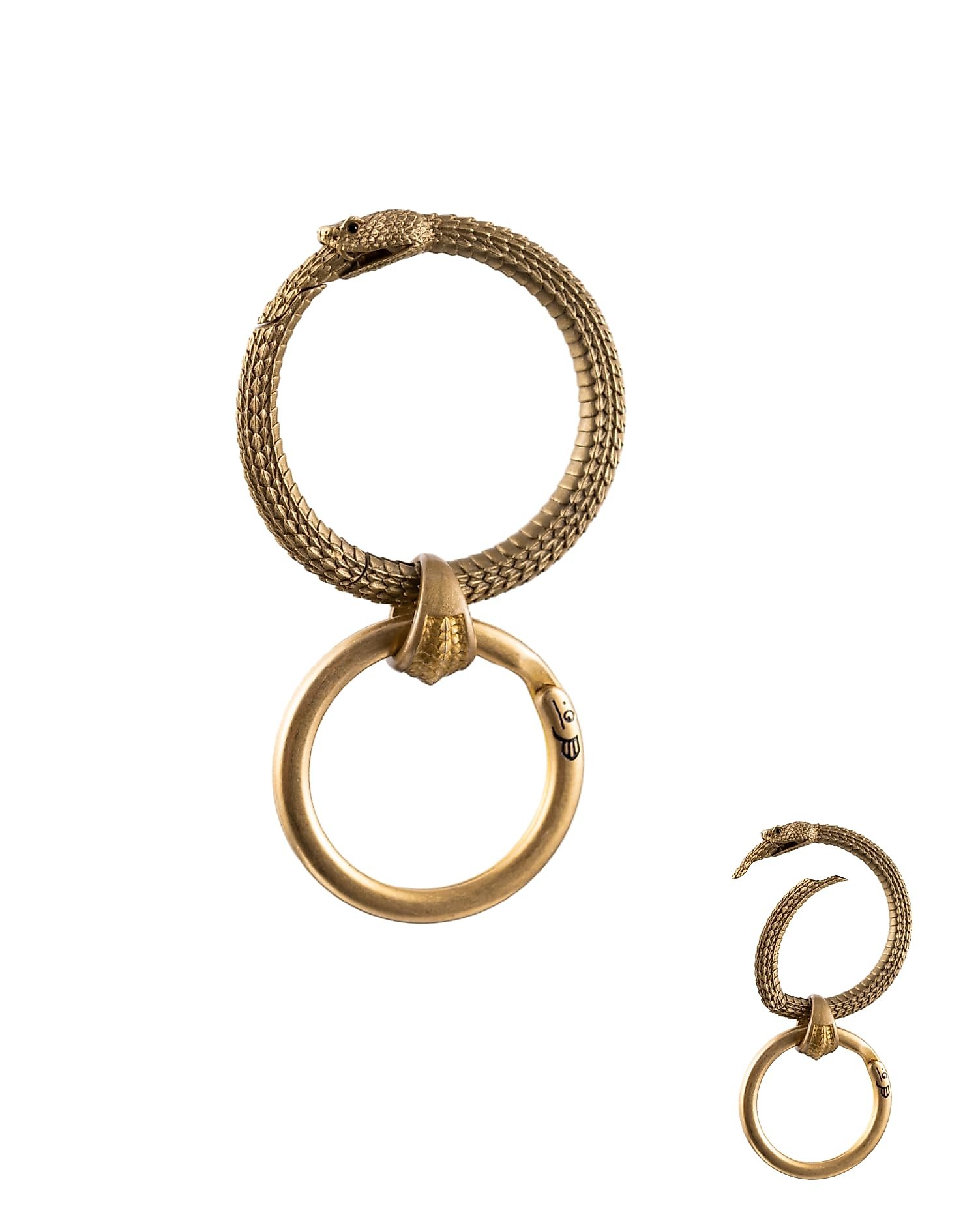 COPPERTIST.WU Ouroboros Snap Brass Keychain Keyring Spring Clip Ring with Key Ring
