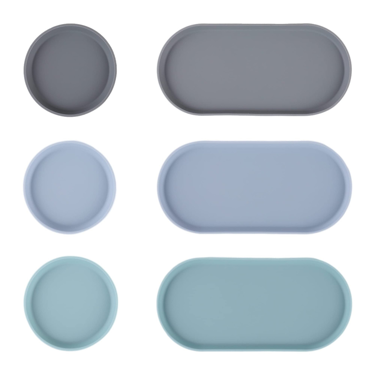 Blue Ginkgo Mini Silicone Trays – Set of 6 Easy-Clean Organizers for Bathroom, Kitchen, Desk, Vanity, and Cosmetics (Blue, Mint, Gray)