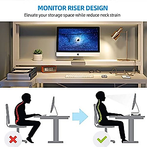 TIYASE Computer Desk with Hutch and Storage Shelves, 51 inch L-Shaped Corner Computer Desk with Power Outlet & Monitor Stand, Large Home Office Study Writing Table with USB Port & Tower Shelf, White