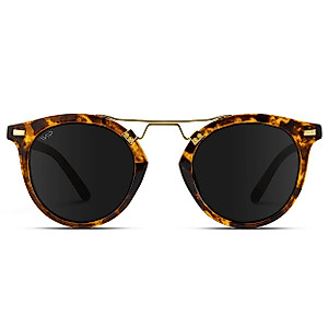 WearMe Pro Polarized Round Retro Double-Bridge Vintage Women's Sunglasses (Tortoise/Black Lens)